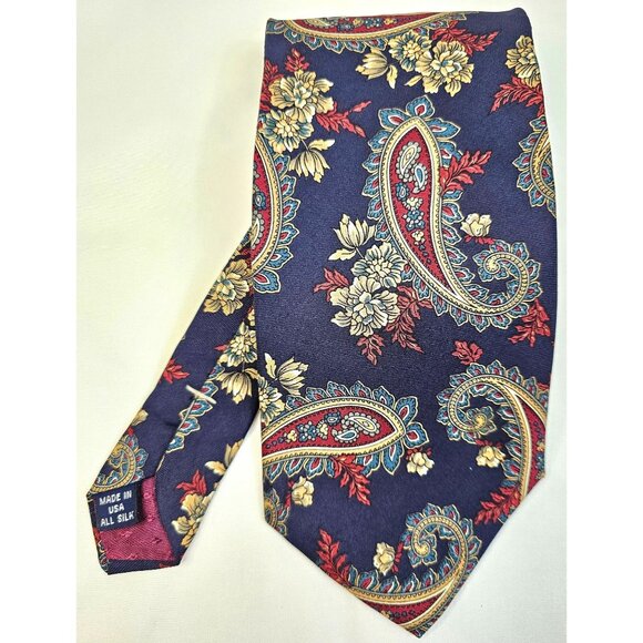 Sutter & Grant | Accessories | Vintage Sutter Grant Paisley Floral Silk Tie Navy Red Yellow ...